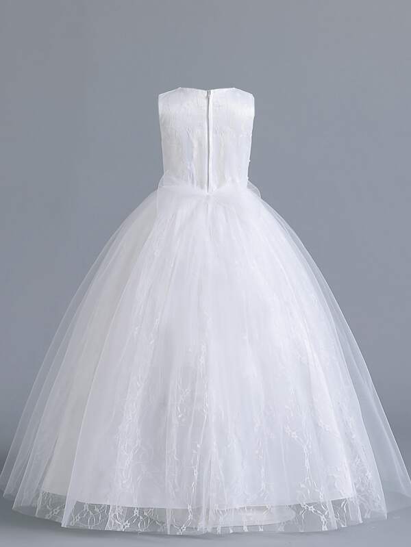 Tween Girls' Cute Long Dress With Bowknot, Sleeveless, White Bridesmaid ...