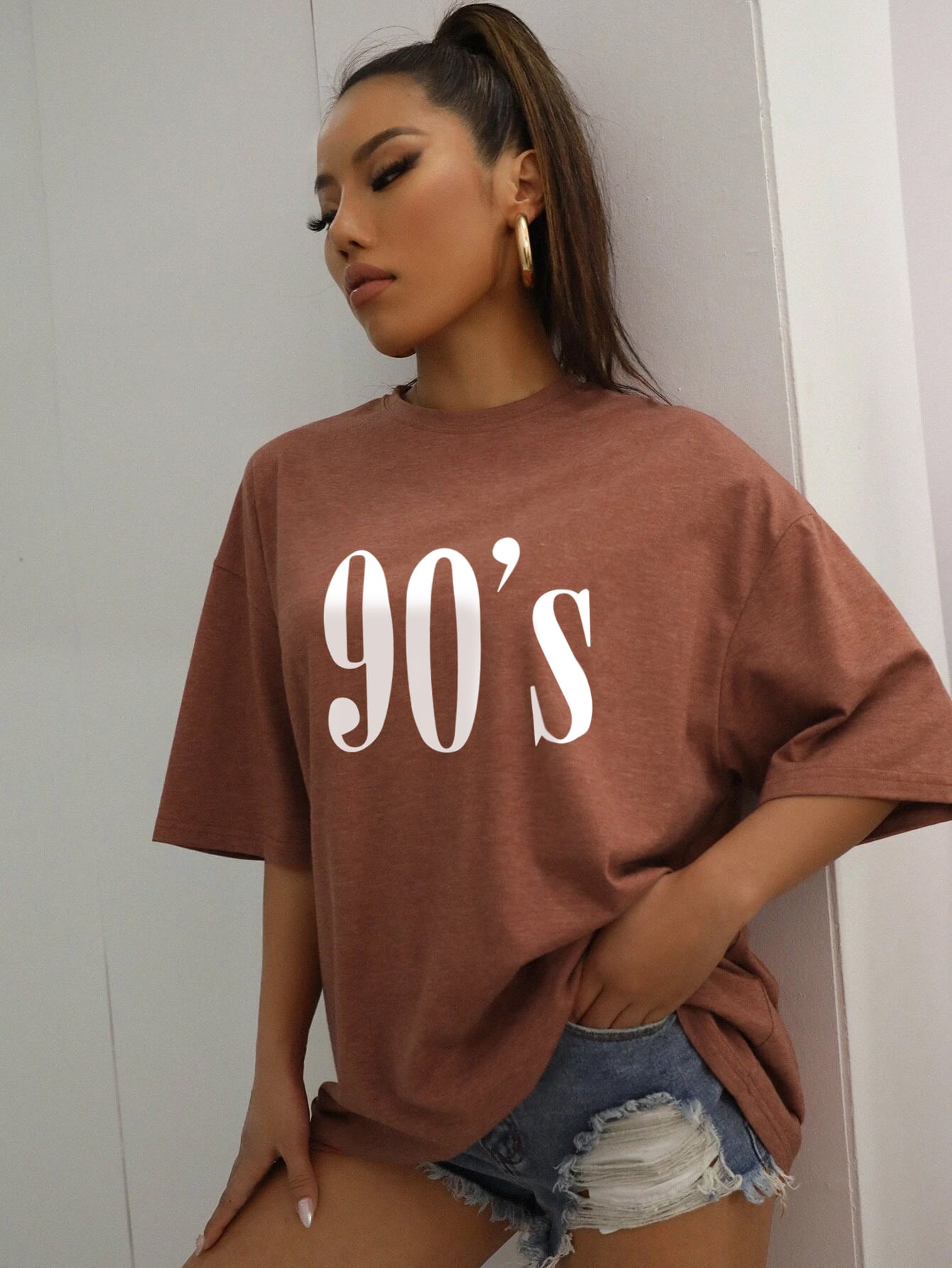 Letter Graphic Drop Shoulder Oversized Tee Shein Usa