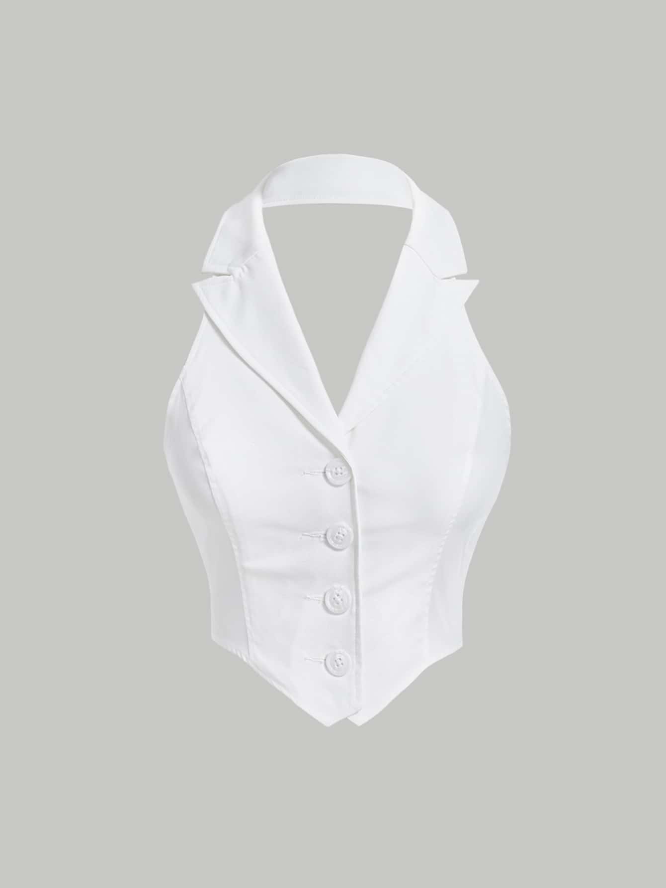 SHEIN MOD Solid Button Front Halter Top | SHEIN