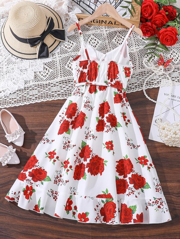 Fille Robe à fines brides à imprimé floral à volants ceinturé | Mode en ...