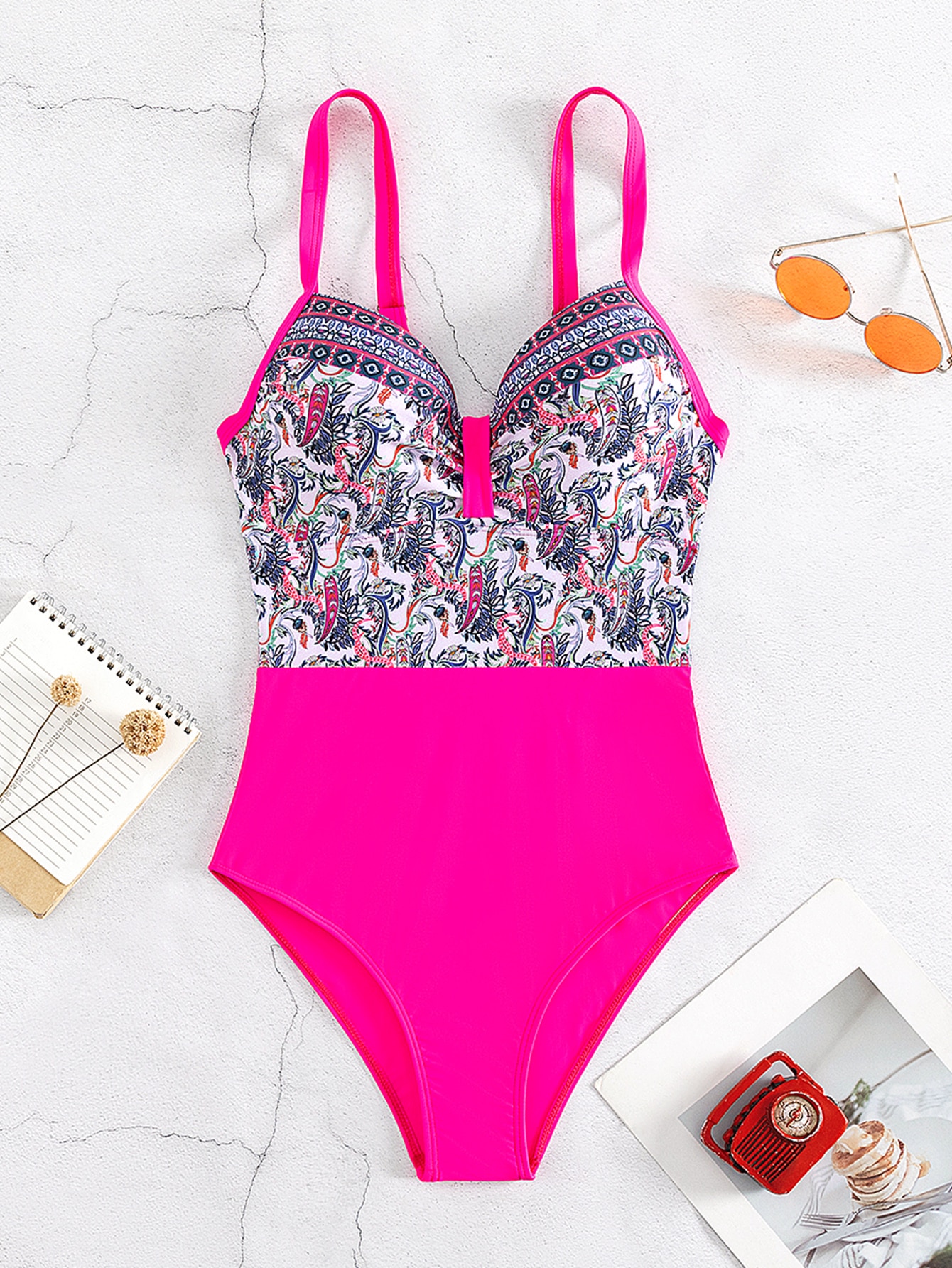 Paisley Print Push Up One Piece Swimsuit Shein Usa