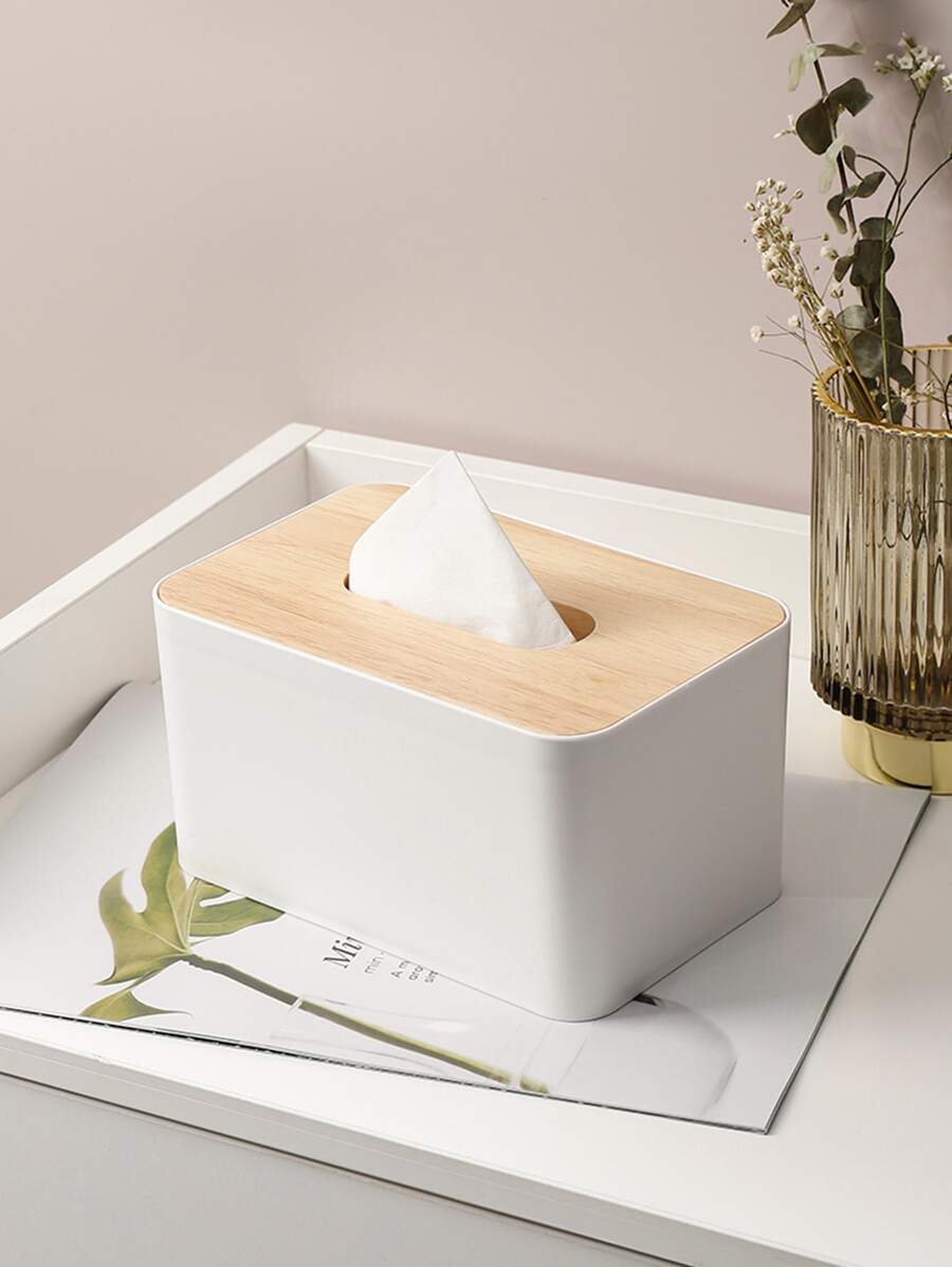 1pc Plastic Tissue Storage Box, Minimalist Color Block Tissue Box Cover ...