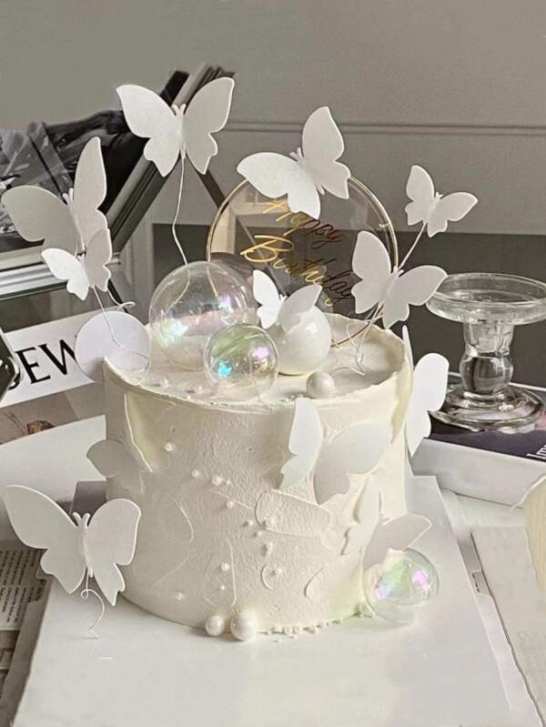 10pcs Butterfly Shaped Cake Topper, Minimalist White Insect Shaped Cake ...