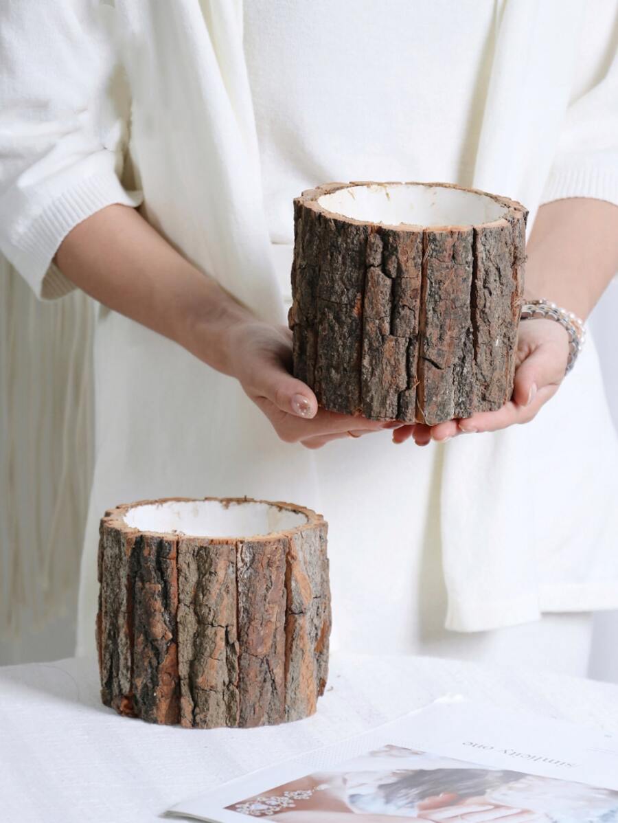 1pc Wooden Plant Container, Cottagecore Tree Stump Design Plant Pot For ...
