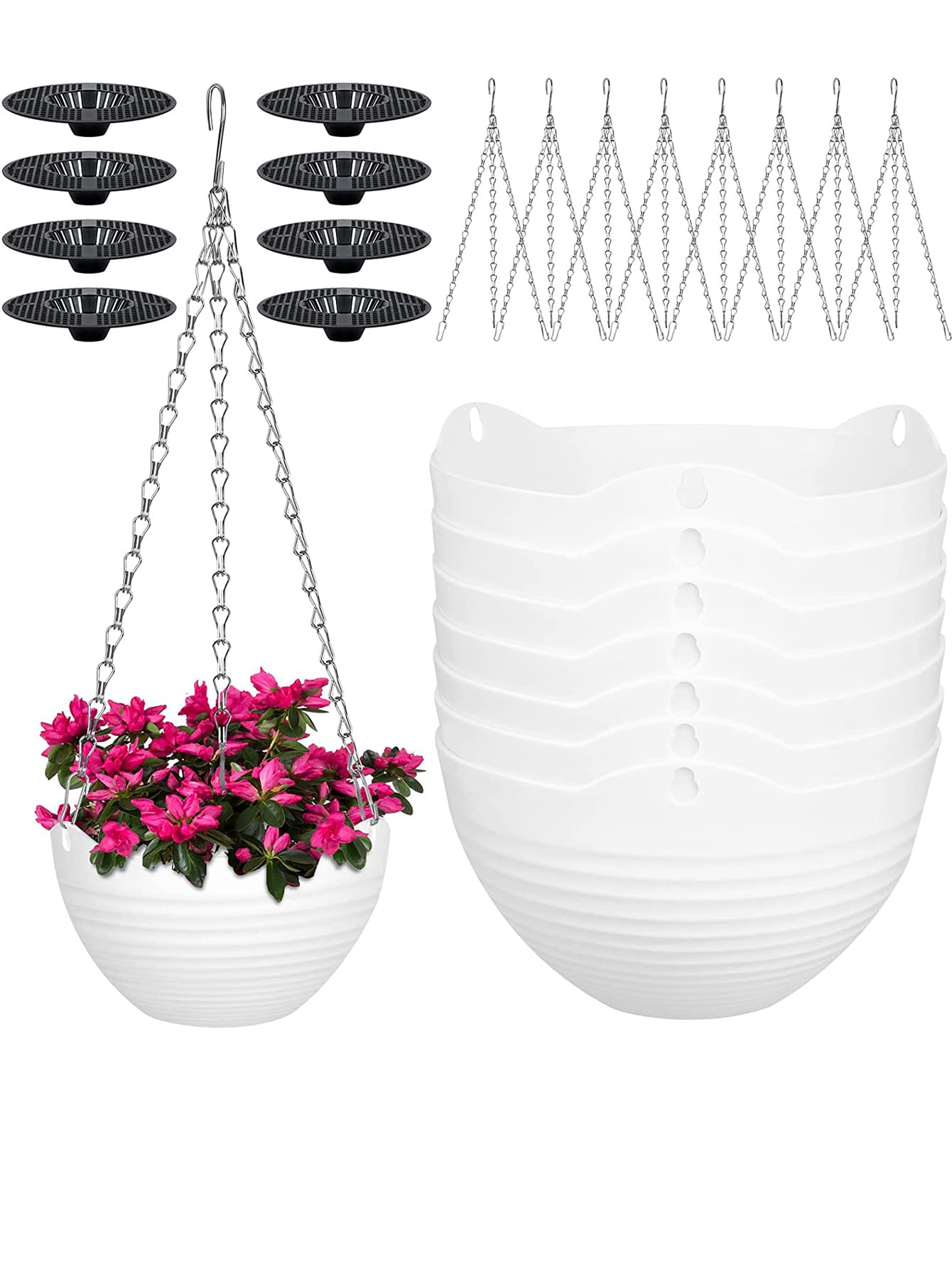 4 Pack White Hanging Planters Self-Watering Indoor Outdoor Garden ...
