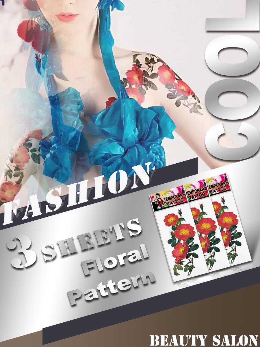 3sheets Floral Pattern Tattoo Sticker | SHEIN USA