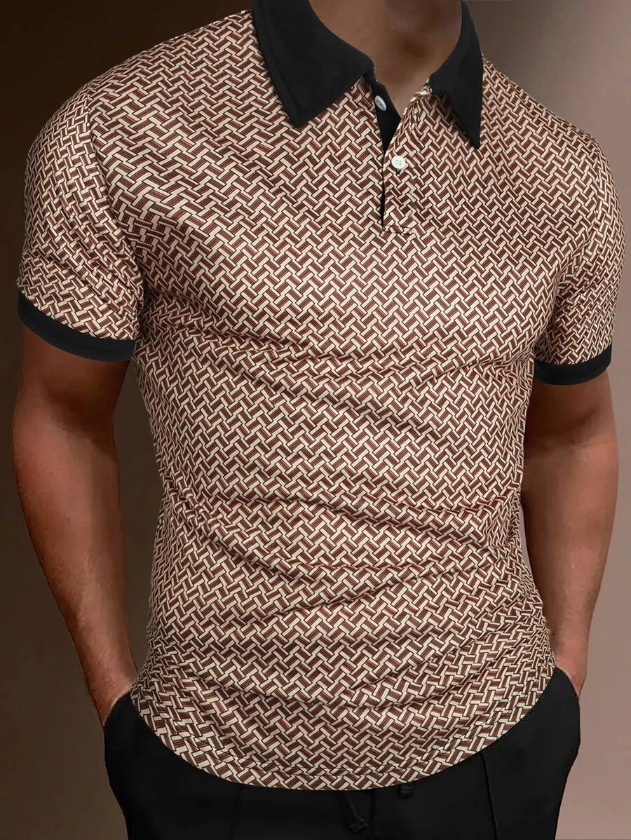 Manfinity Homme Men Allover Print Contrast Trim Polo Shirt | SHEIN USA