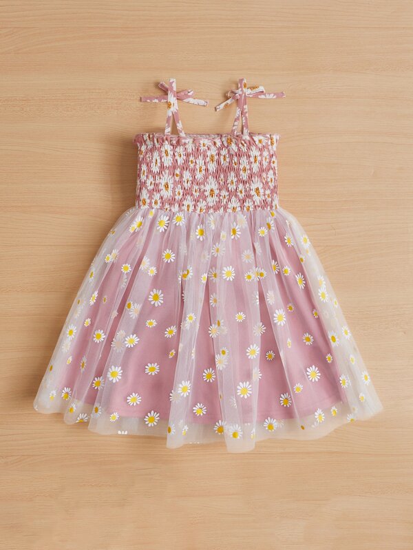 Shein Kids Charmng Kleinkind Mädchen Cami Kleid Mit Blume Muster, Netz 