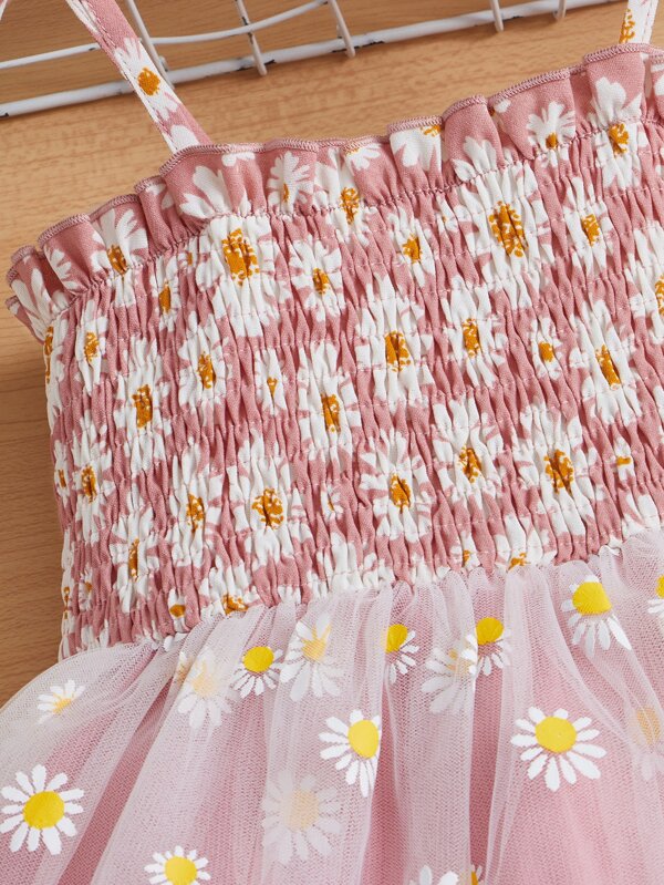 Shein Kids Charmng Kleinkind Mädchen Cami Kleid Mit Blume Muster, Netz