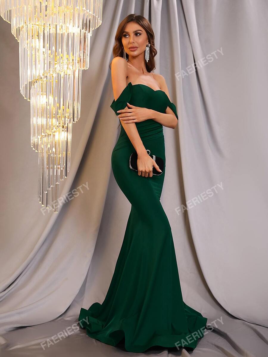 Off Shoulder Floor Length Prom Dress, Elegant Formal Evening Wedding ...