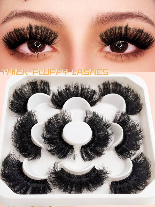 5 pairs Full False Lashes 9D Fluffy Thick Curl Soft 25MM Long Reusable ...
