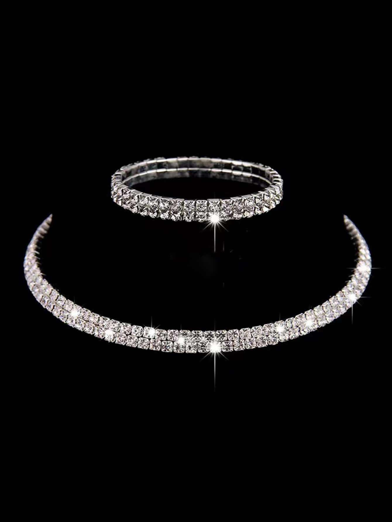 Silver Diamond Beaded Necklace & Bracelet | SHEIN USA