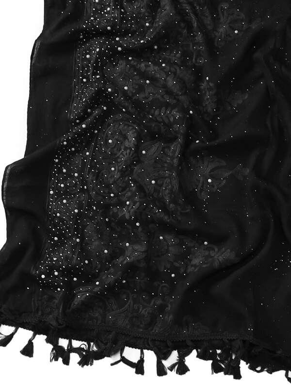 1pc Fashionable Black Tassel Rhinestone Scarf For Head | SHEIN USA