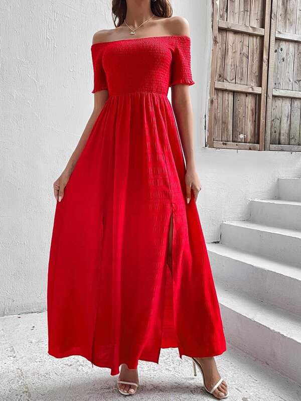 Shein Vcay Off Shoulder Split Thigh Dress Shein Usa