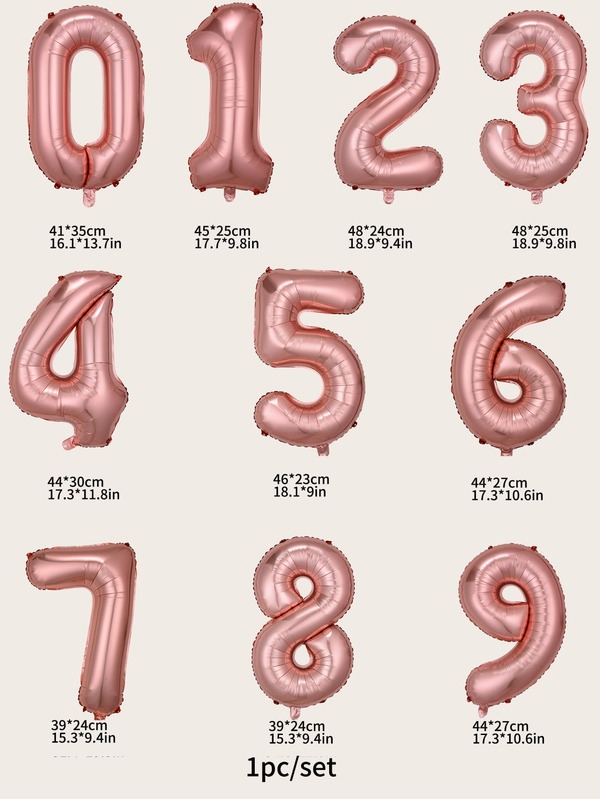 1pc 16inch Aluminum Film Number Shaped Balloon, Rose Golden Party ...