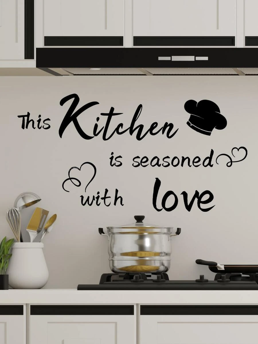 1pc Slogan Graphic Kitchen Sticker, Modern PVC Letter & Animal Print ...