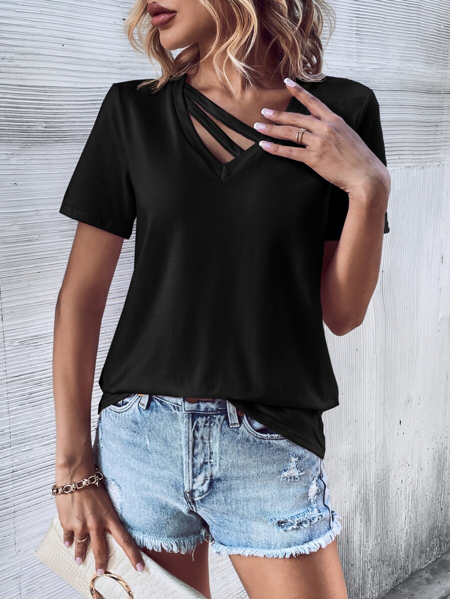 SHEIN LUNE Solid Cut Out Tee | SHEIN USA