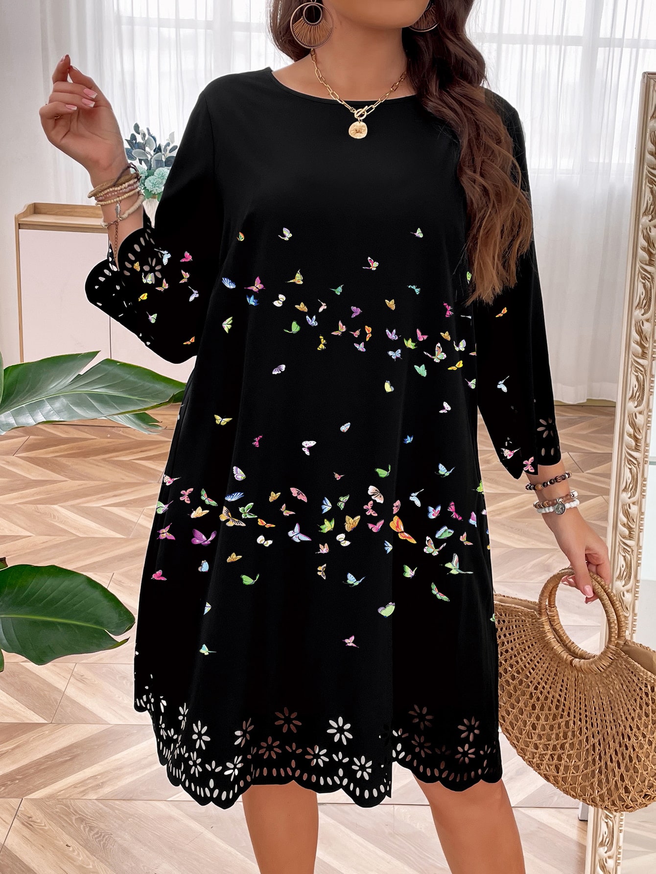 SHEIN LUNE Taglie Forti Abiti con stampa farfalla con orlo smerlato con orlo smerlato | SHEIN ITALIA