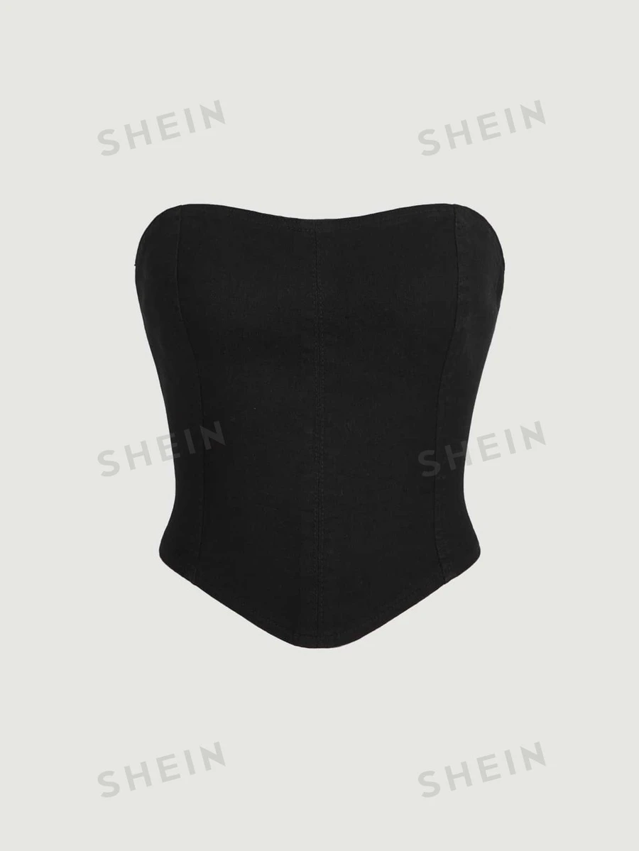 SHEIN MOD Solid Bandeau Denim Top | SHEIN UK