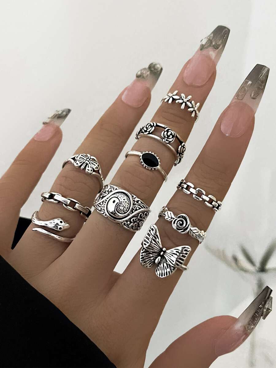 10pcs/set Snake & Butterfly Decor Ring | SHEIN USA