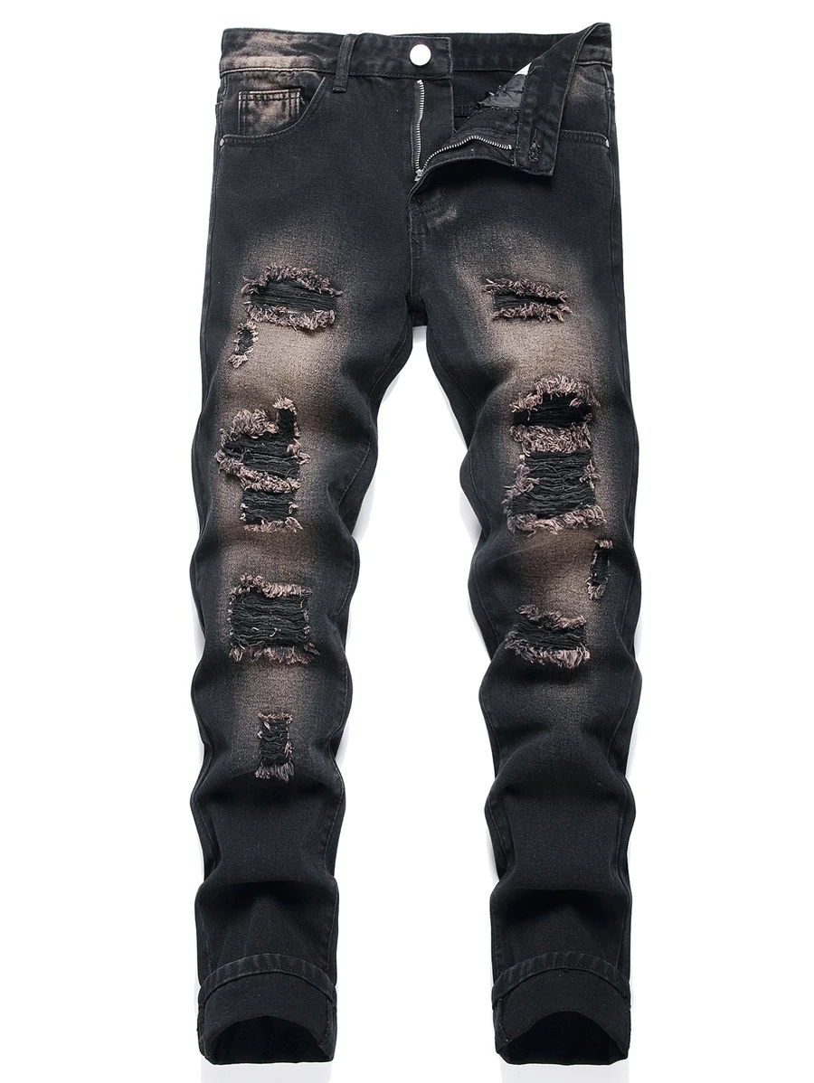 Men Ripped Frayed Bleach Wash Jeans | SHEIN USA