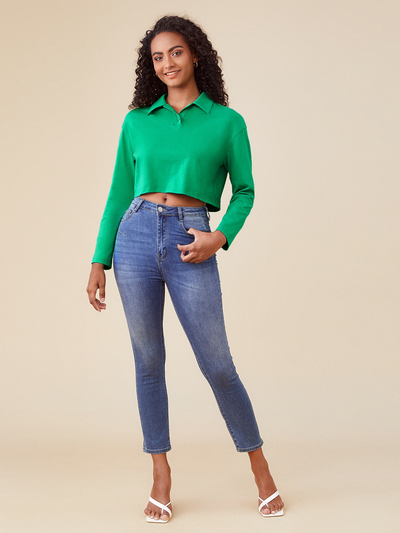 SHEIN BASICS 100% Cotton Solid Drop Shoulder Polo Shirt for Sale ...