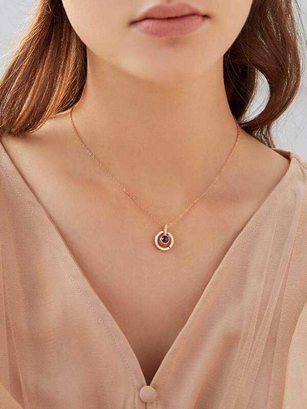 Round Pendant Light Projection Chain Necklace | SHEIN UK