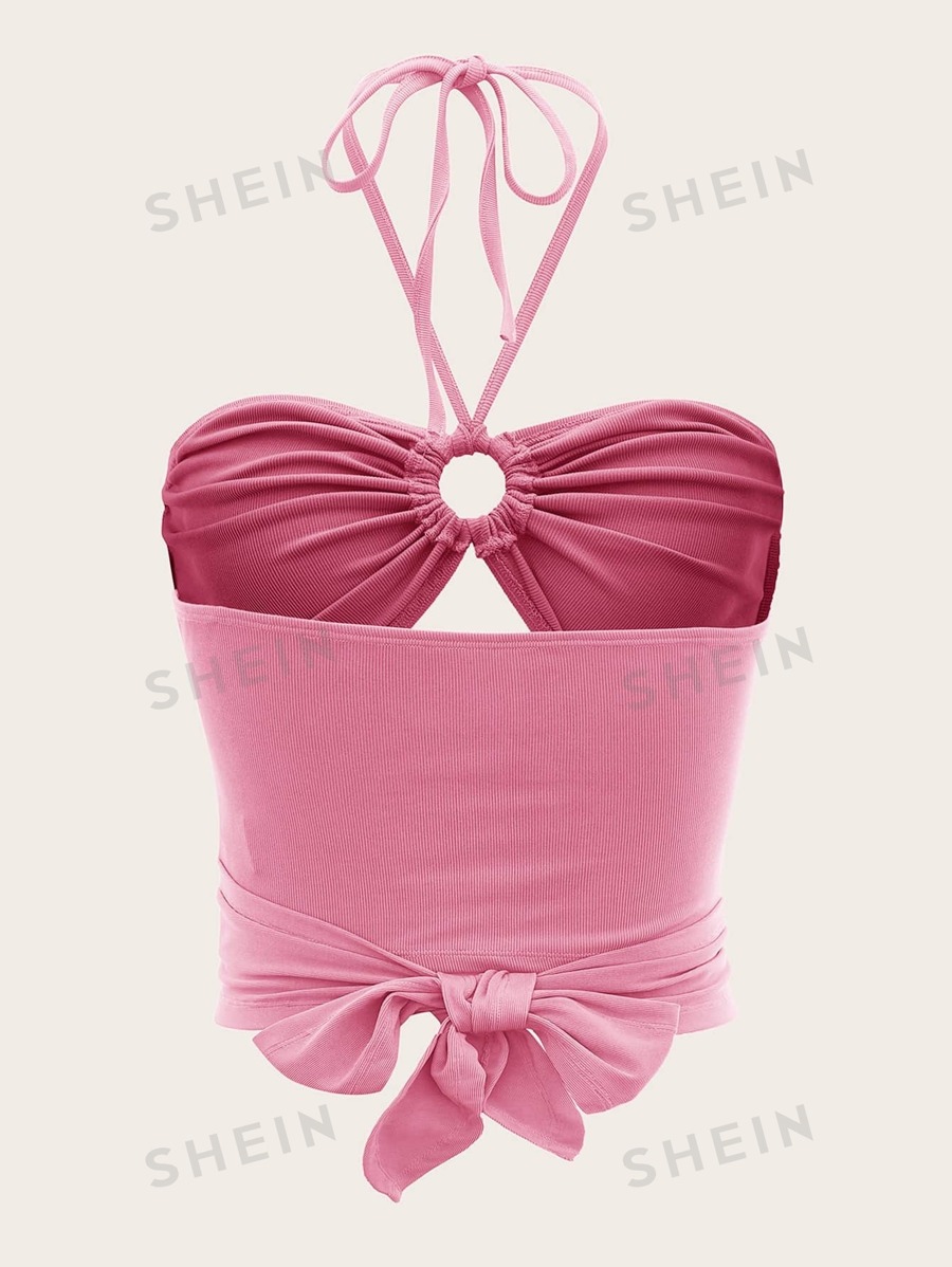 SHEIN ICON Solid Cut Out Halter Top | SHEIN UK