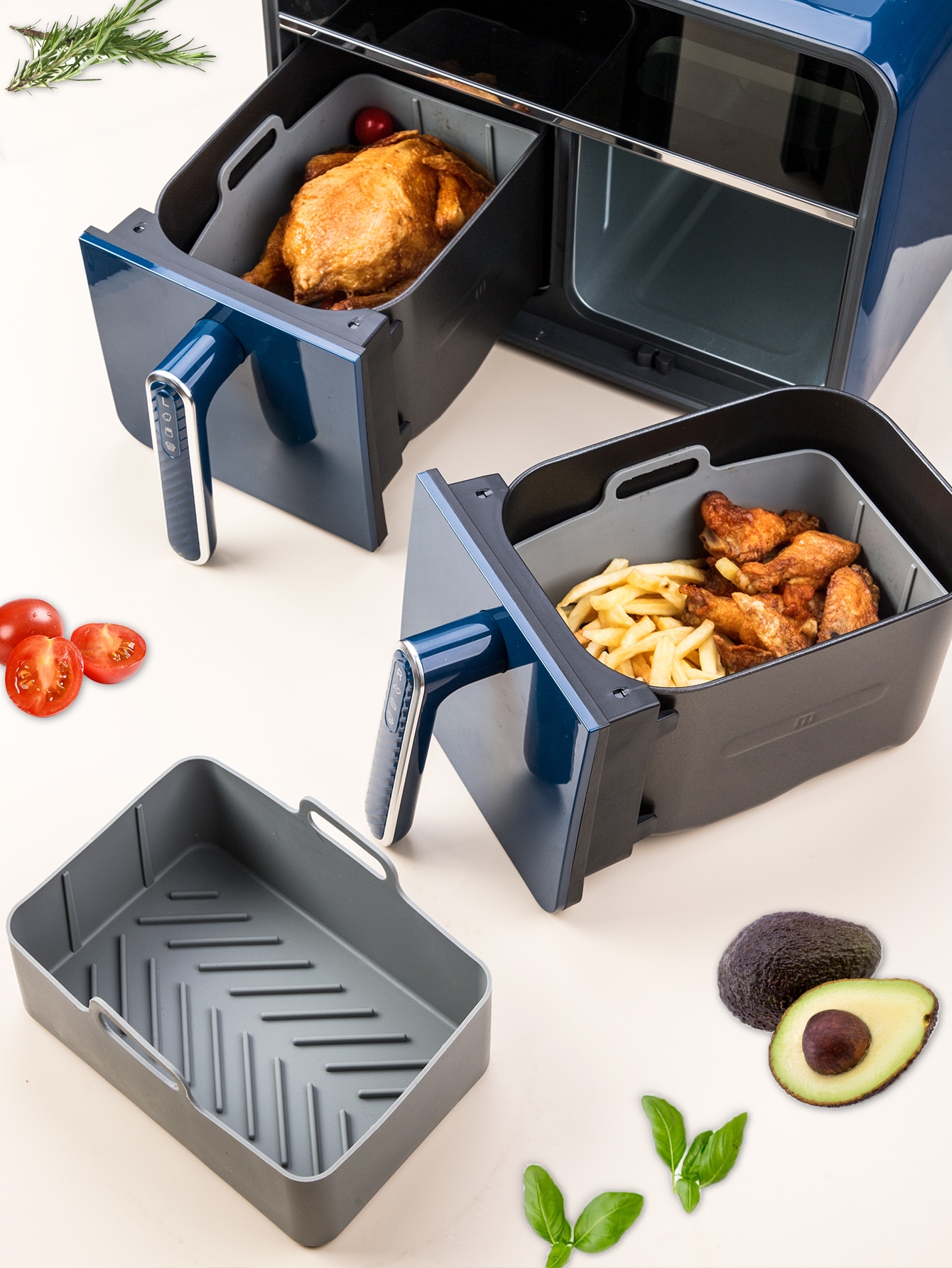 1pc Rectangle Air Fryer Liner, Silicone Grey Air Fryer Pan For Kitchen