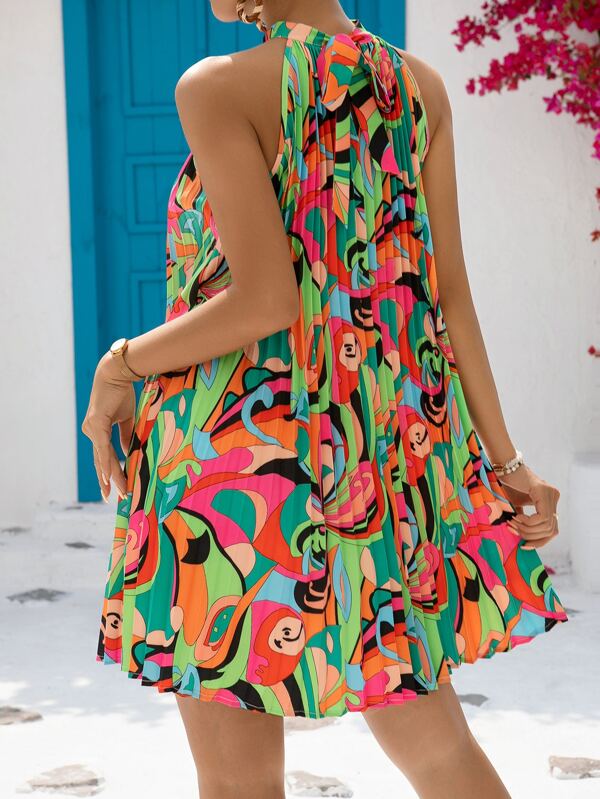 SHEIN VCAY Allover Print Tie Back Halter Dress | SHEIN USA