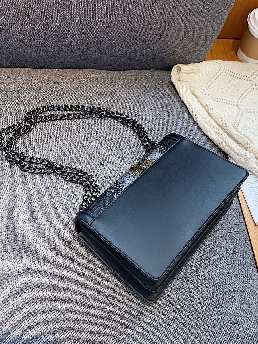 Small Snakeskin Embossed Chain Strap Elegant Crossbody Square Bag ...