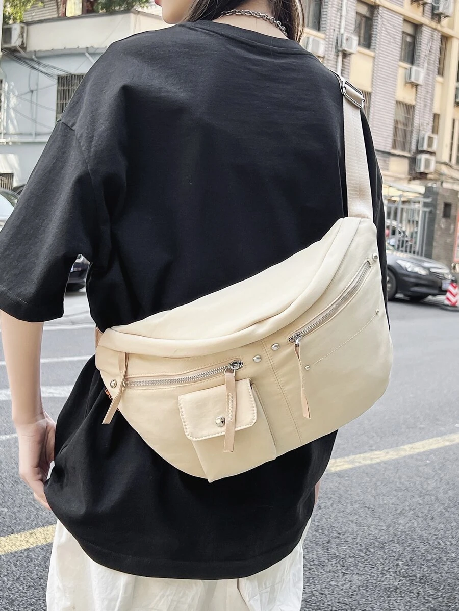 Medium Fanny Bag Zipper Plain Multi-Compartment Casual For Daily Work ...