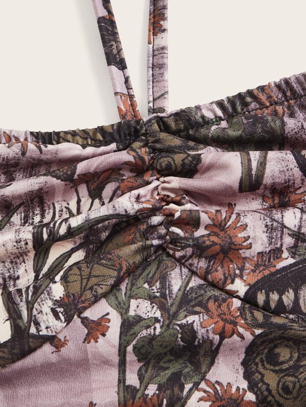 Goth Butterfly Print Ruched Halter Top | SHEIN UK