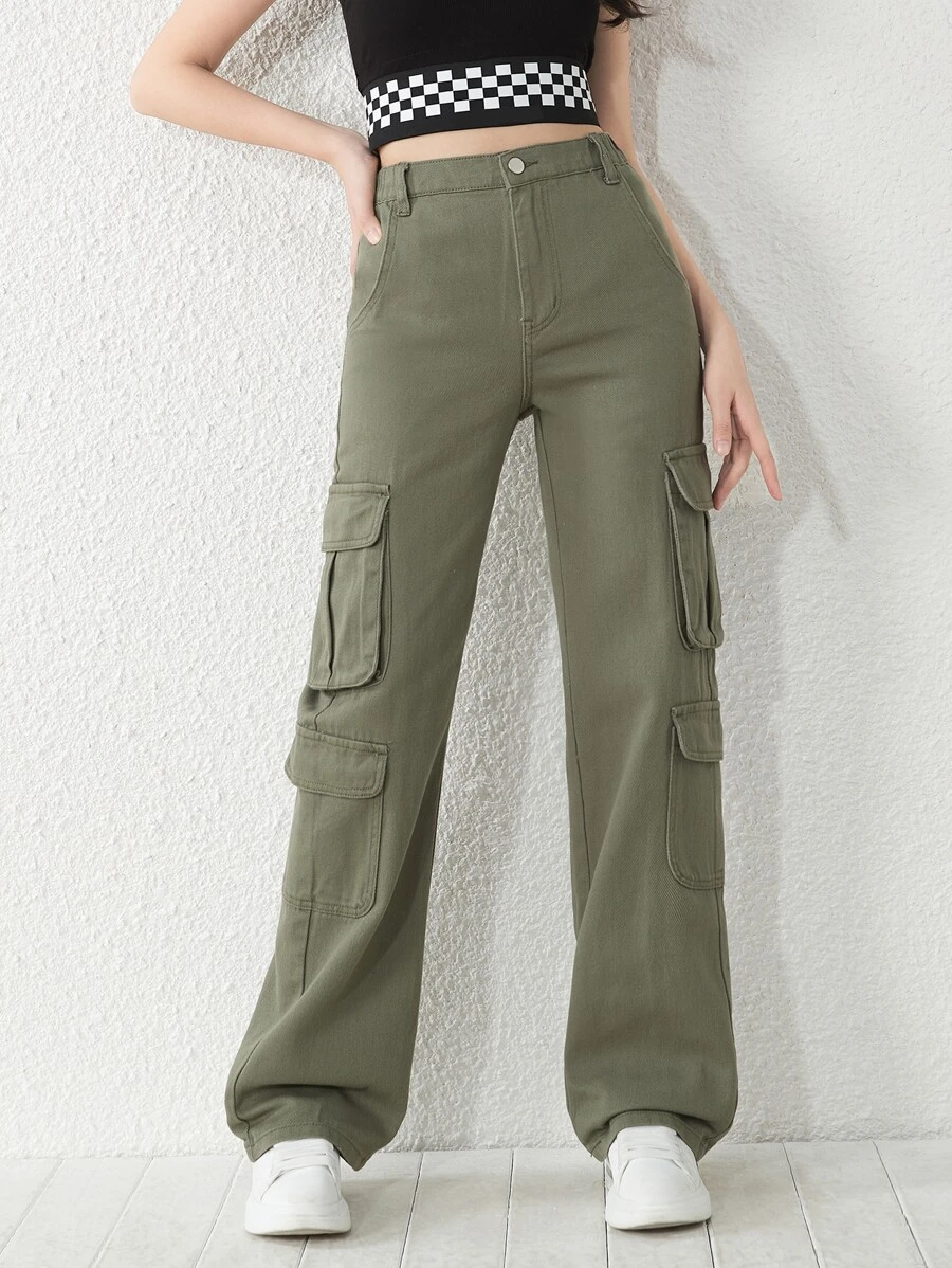 SHEIN Teen Girls Flap Pocket Cargo Jeans | SHEIN USA