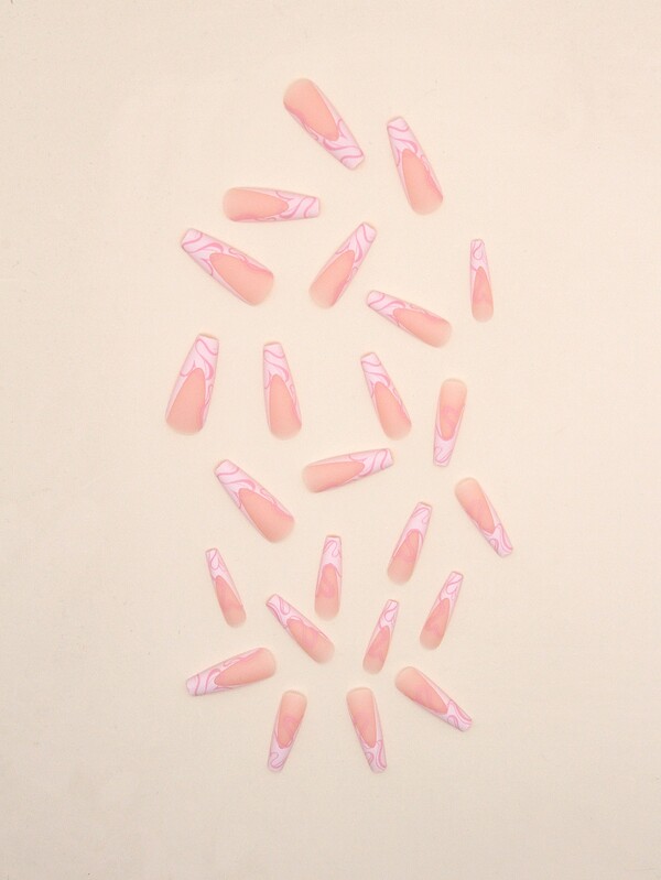 Instantly Upgrade Your Look with 24pcs Long Coffin Pink Matte Striped ...