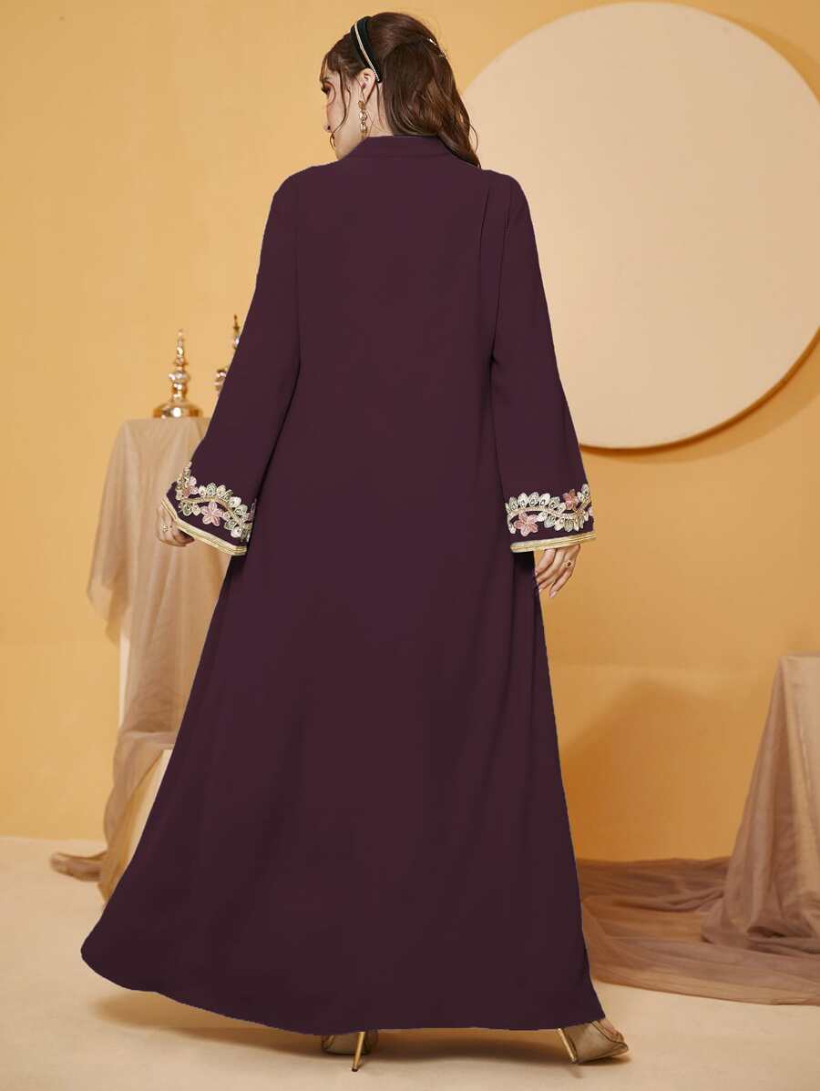 Shein Najma Burgundy Red Plus Floral Embroidery Tassel Detail Flounce