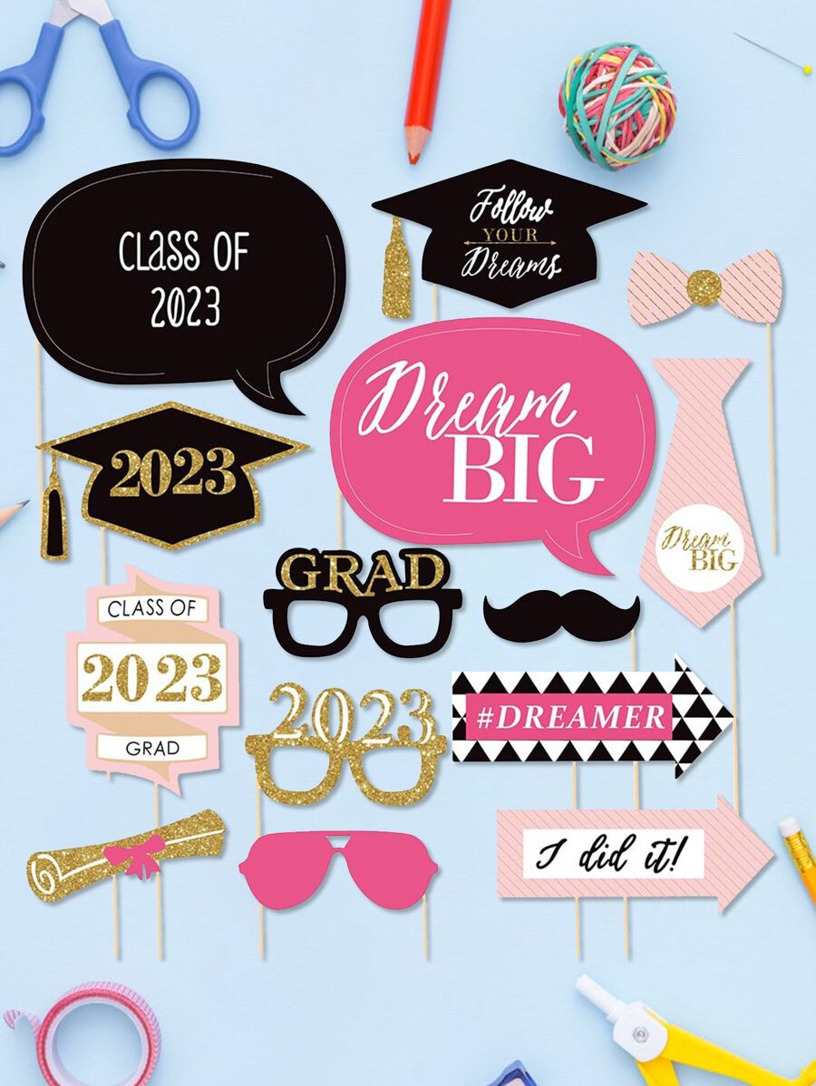 14pcs Graduation Party Photobooth Prop, Modern Letter & Glasses Decor ...