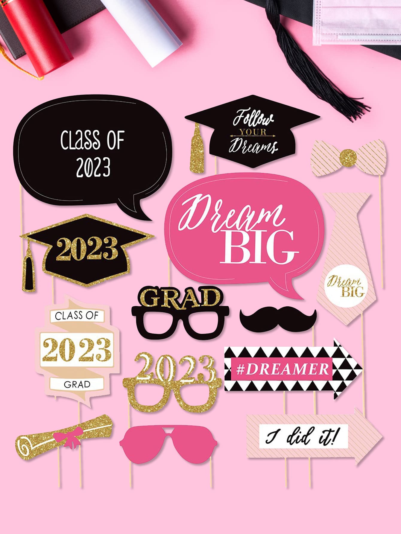 14pcs Graduation Party Photobooth Prop, Modern Letter & Glasses Decor ...