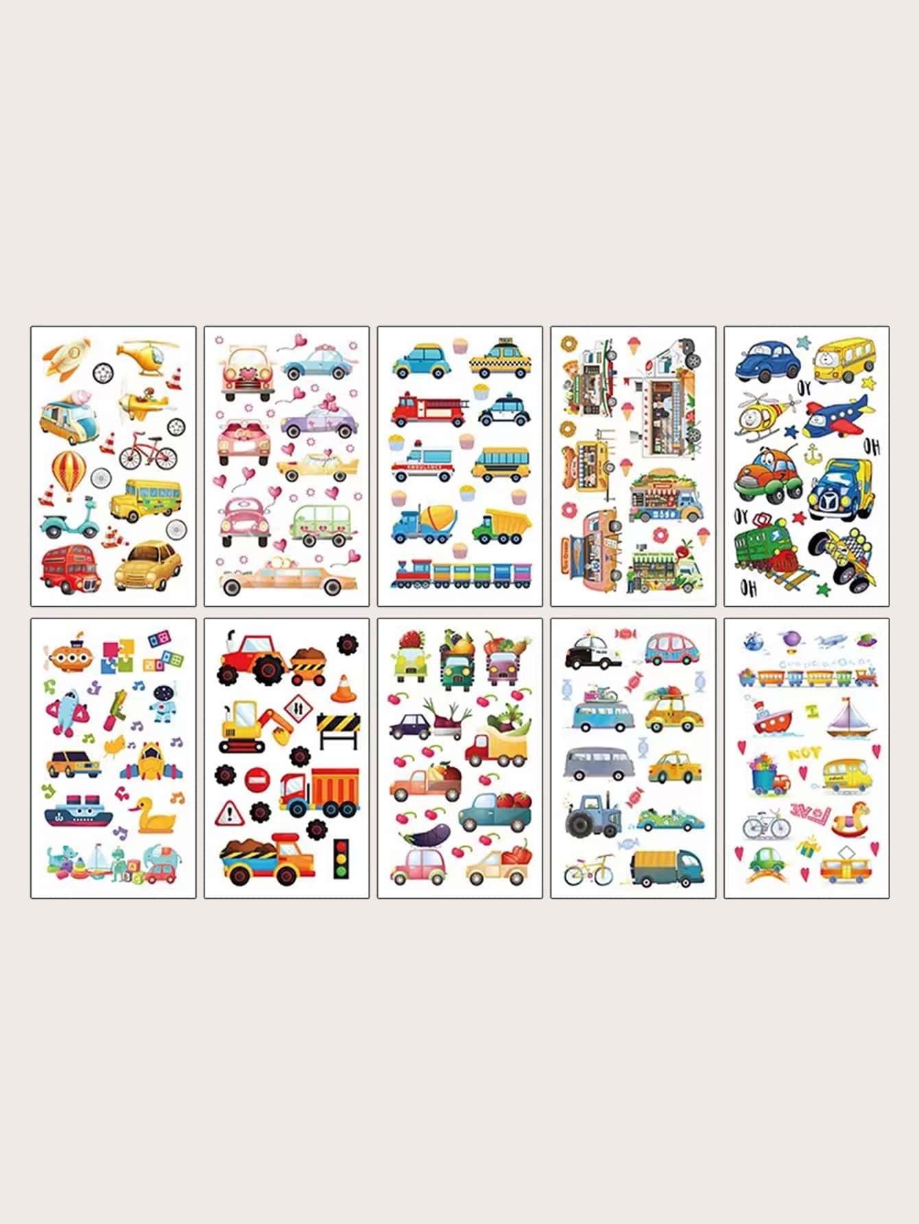 (10 Sheets/set) Cartoon Car Tattoo Stickers, Colorful & Waterproof ...