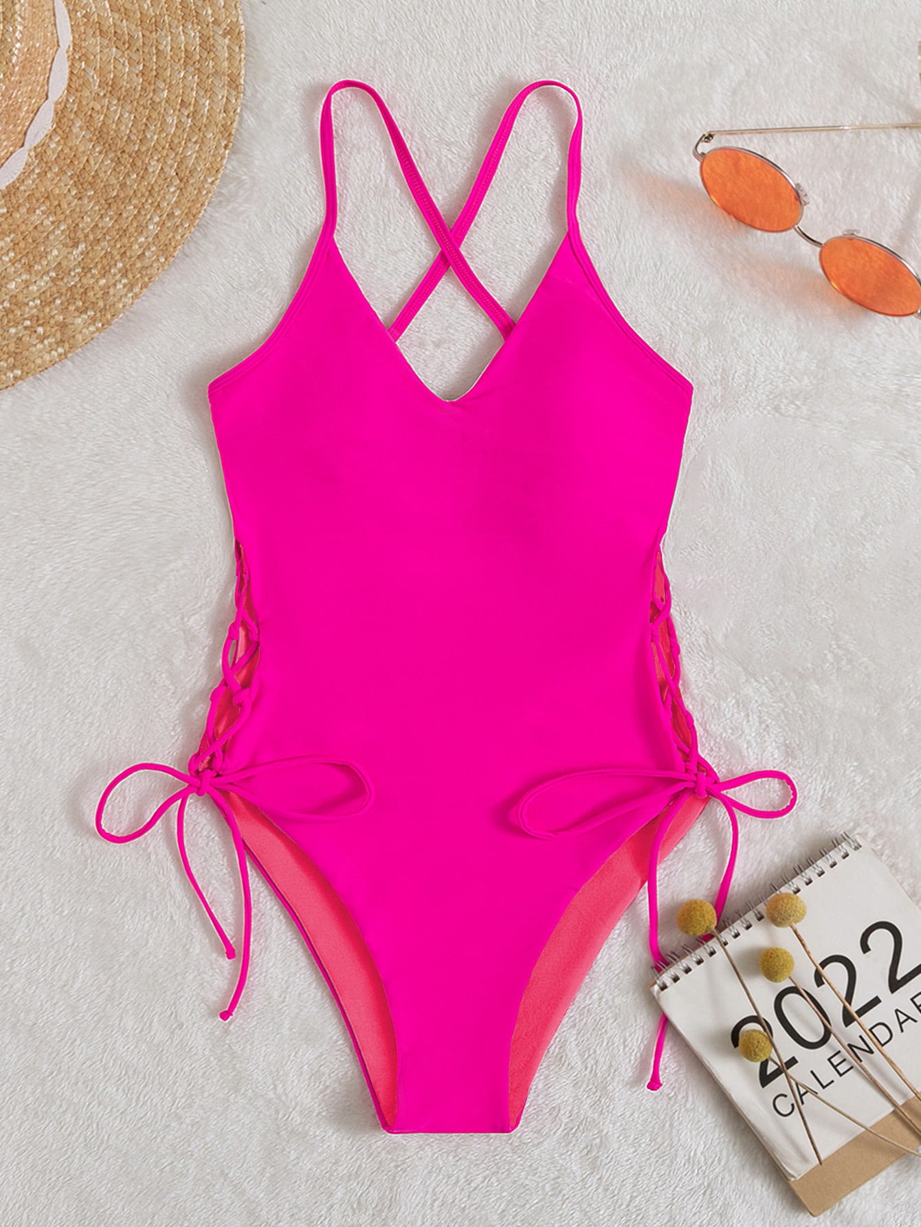 SHEIN Swim Vcay Lace-up Side One Piece Swimsuit | SHEIN USA