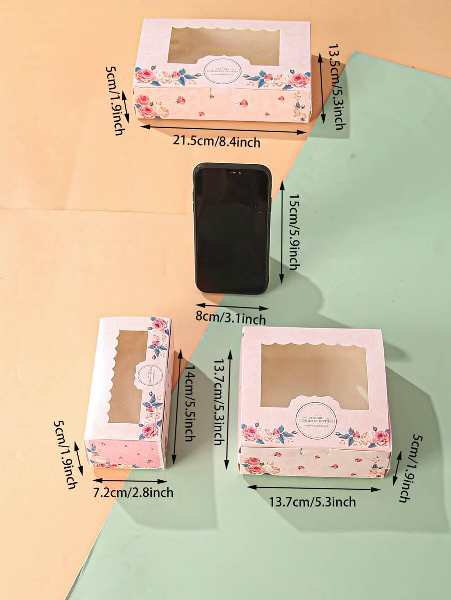 4pcs/set Paper Candy Packaging Box, Modern Floral Print Square Design ...