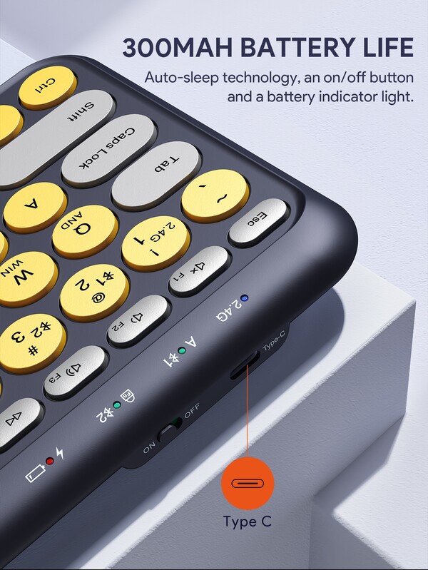 JMMO 2.4GHz USB Wireless Keyboard With 79-Keys Dual Mode Round Keys ...