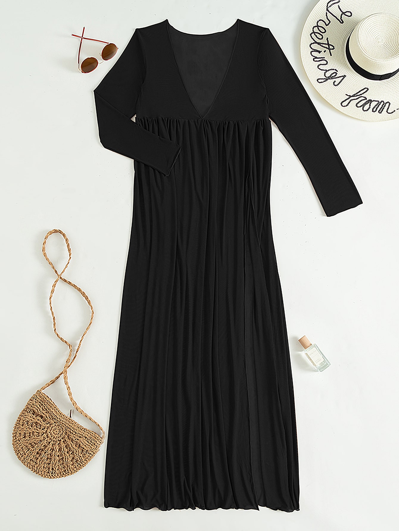 SHEIN Swim Vcay Solid Sheer Mesh Split Hem Cover Up | SHEIN UK