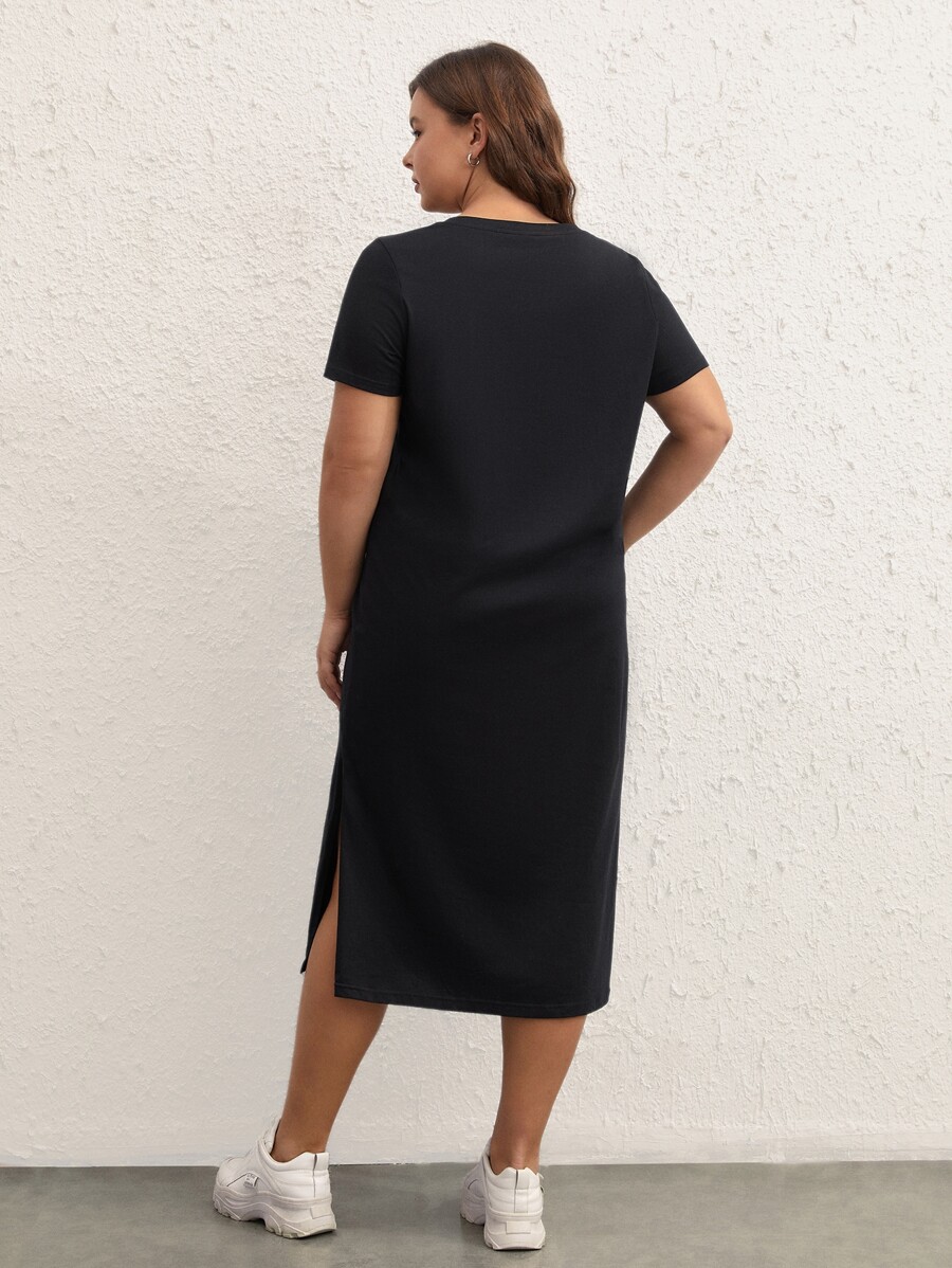 SHEIN BASICS Vestido estilo camiseta de 100% algodón unicolor de muslo ...