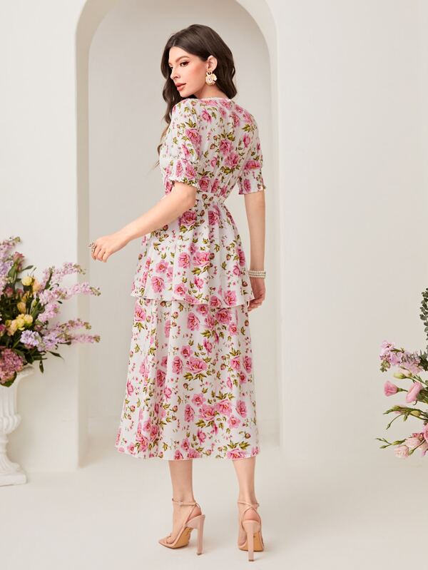 SHEIN Modely Floral Print Belted Dress | SHEIN USA