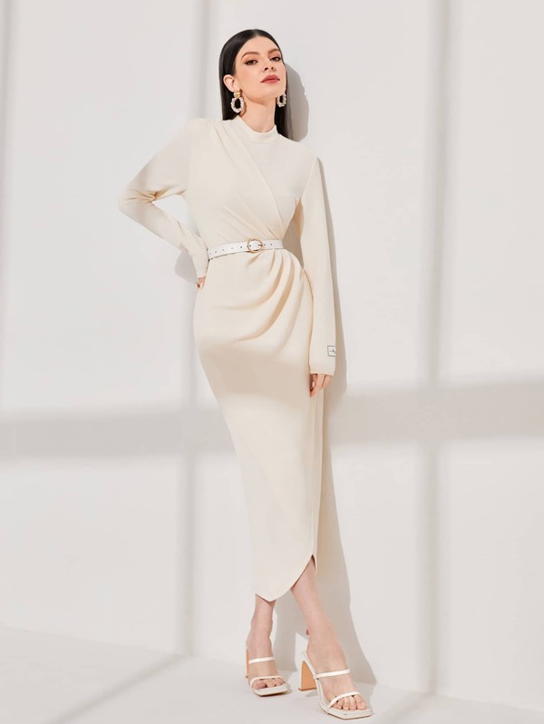 Shein Mulvari Solid Wrap Hem Dress Without Belt Shein Usa