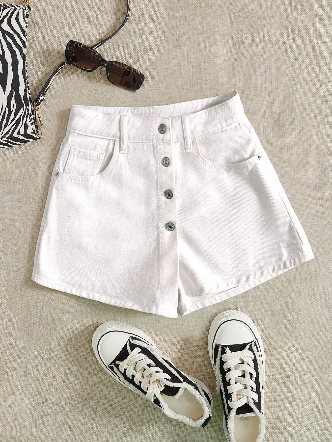 SHEIN Button Fly Slant Pocket Denim Skort | SHEIN USA