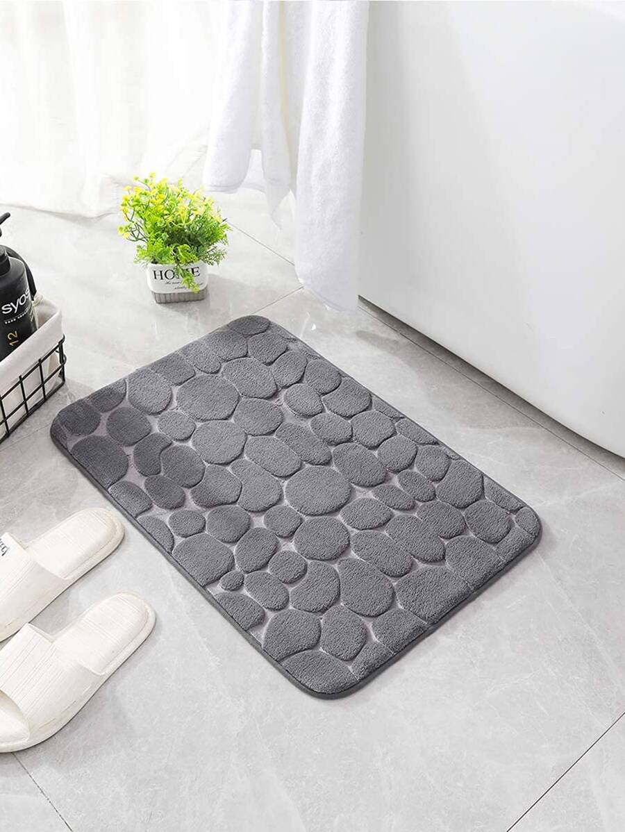 1pc Grey Embossed Stone Sponge Bathroom Floor Mat Anti-slip Mat For ...