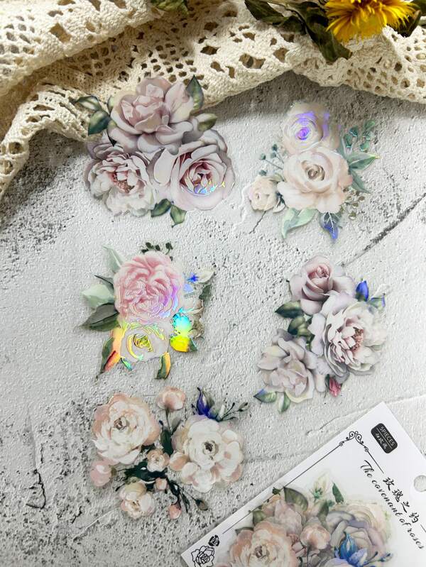 5pcs Flower Pattern Assorted Sticker, Romantic Multi-purpose Sticker ...