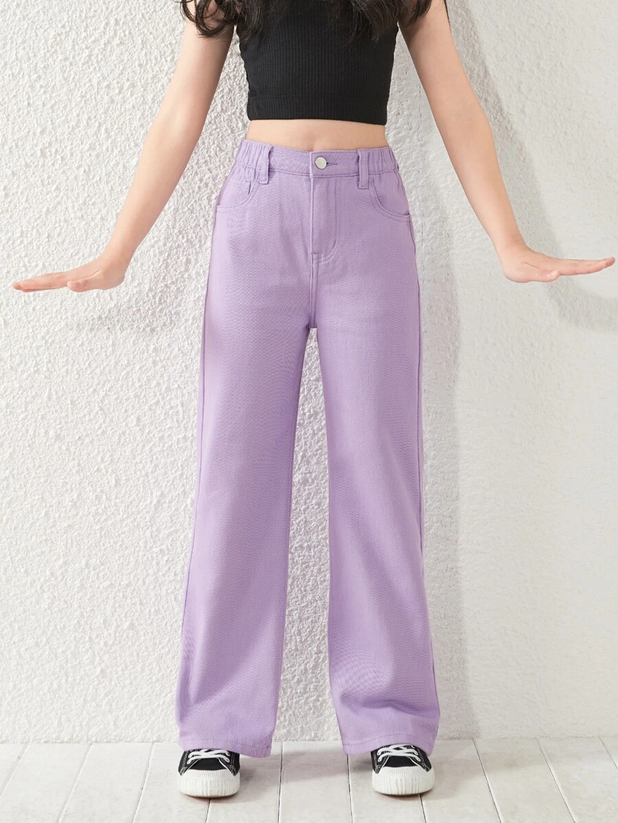 SHEIN Tween Girl Y2K Street Daily Elastic Waist Straight Jeans With ...